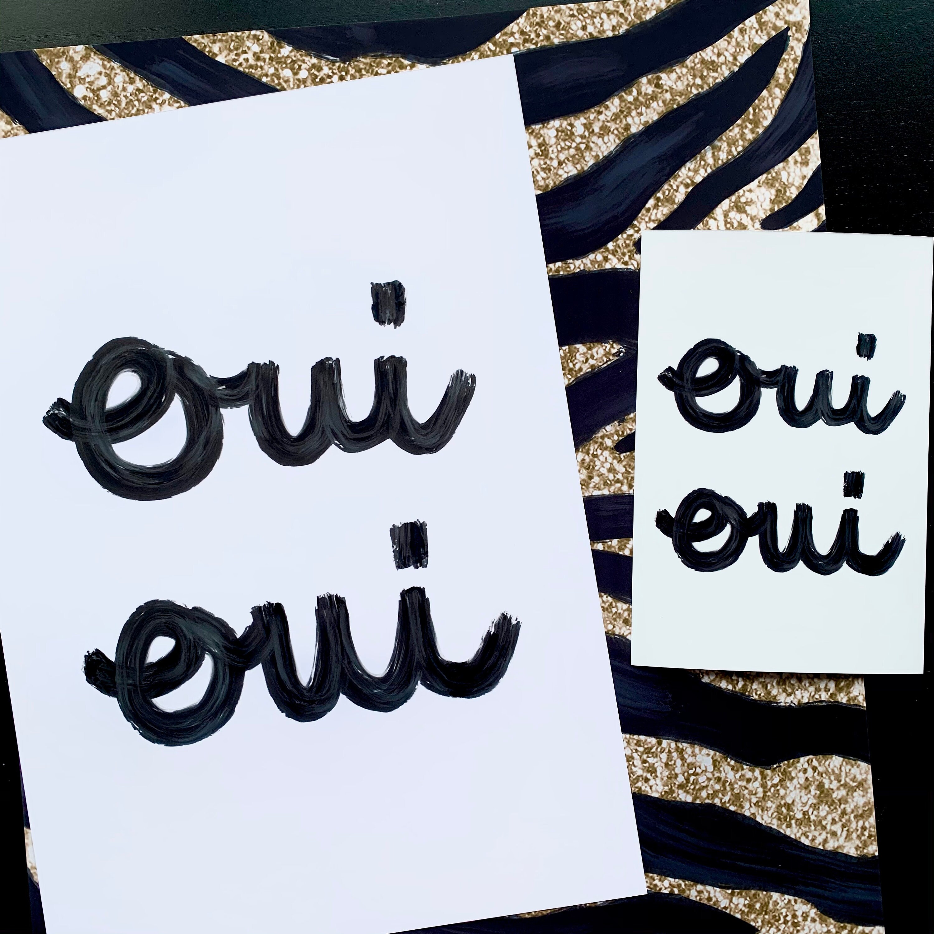 Oui Oui Yes Yes Quote Wall Art Pink Red Black Yellow White | Etsy