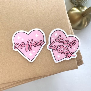 I Love Coffee Iced Lattes Sparkle Heart Pink Die Cut Sticker UV Water ...