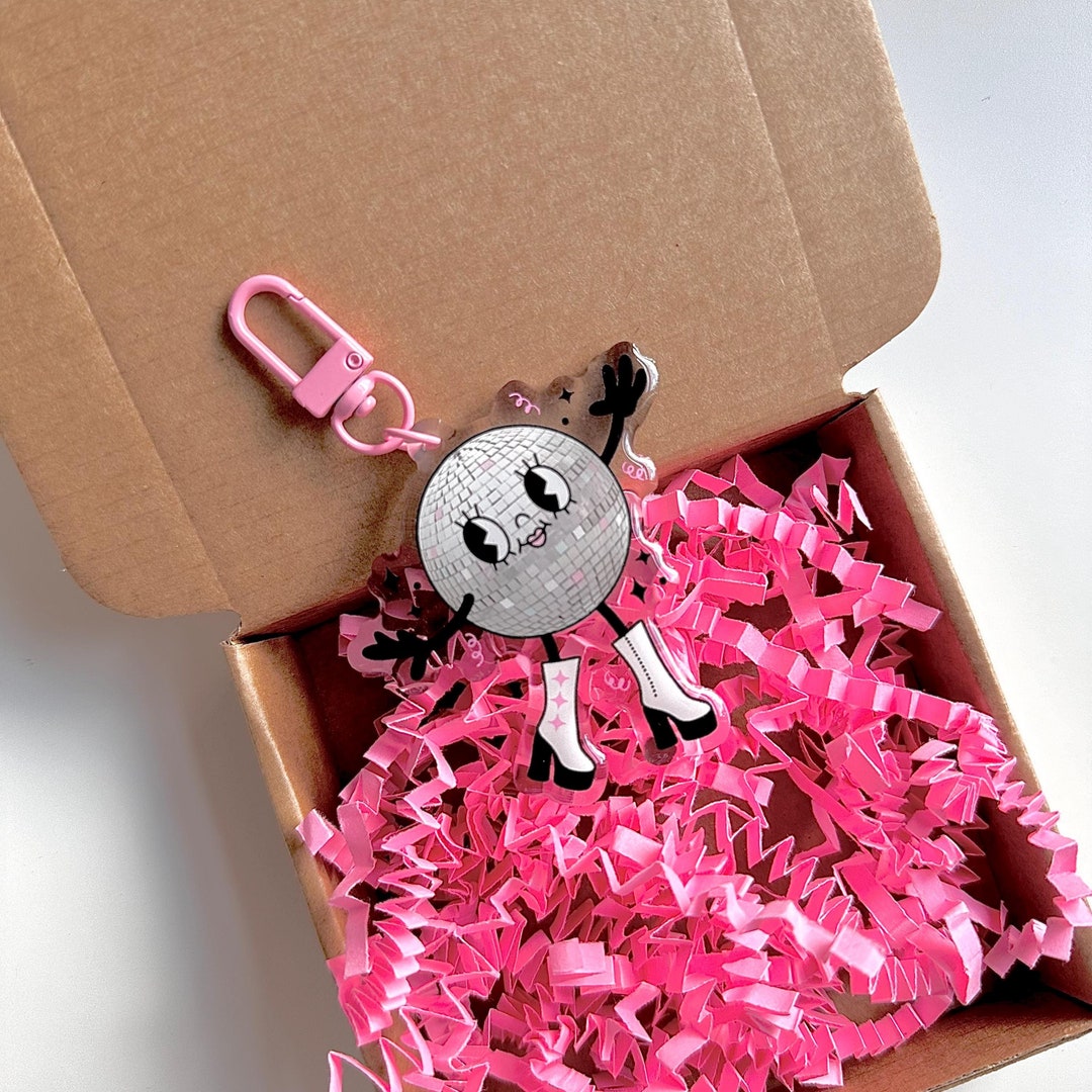 Retro Disco Ball Girl Acrylic Keyring Character Y2K Art Aesthetic Matte ...