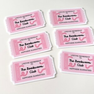 The Bookworm Club Book Lover Reading Gift Admittance Ticket Sticker ...