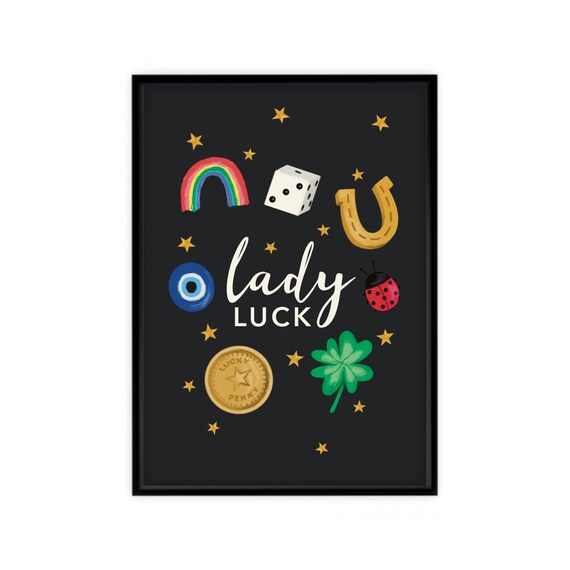 Lady Luck Quote Print Wall Art Black Pink Blue White Navy | Etsy