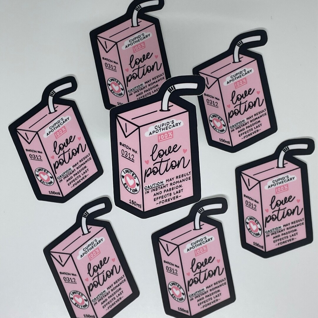 Love Potion Juice Box Pink Die Cut Sticker UV Water Resistant ...