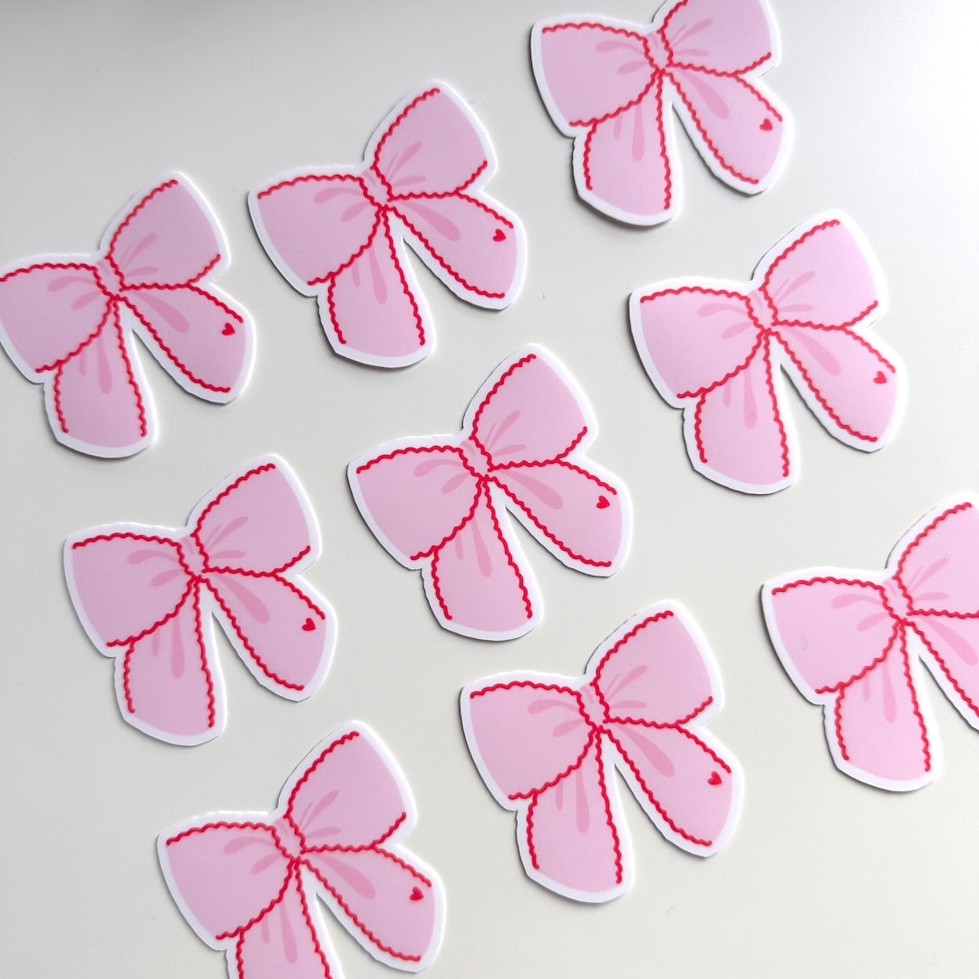 Ribbon Bow Sticker Scalloped Pink Red Matte Phone Laptop Vinyl Decal ...