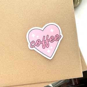 I Love Coffee Iced Lattes Sparkle Heart Pink Die Cut Sticker UV Water ...