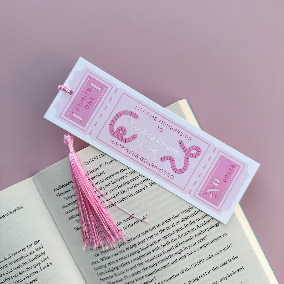 Bookworm Club Bookmark Pink White Tassel Book Lover Reading Bookish ...
