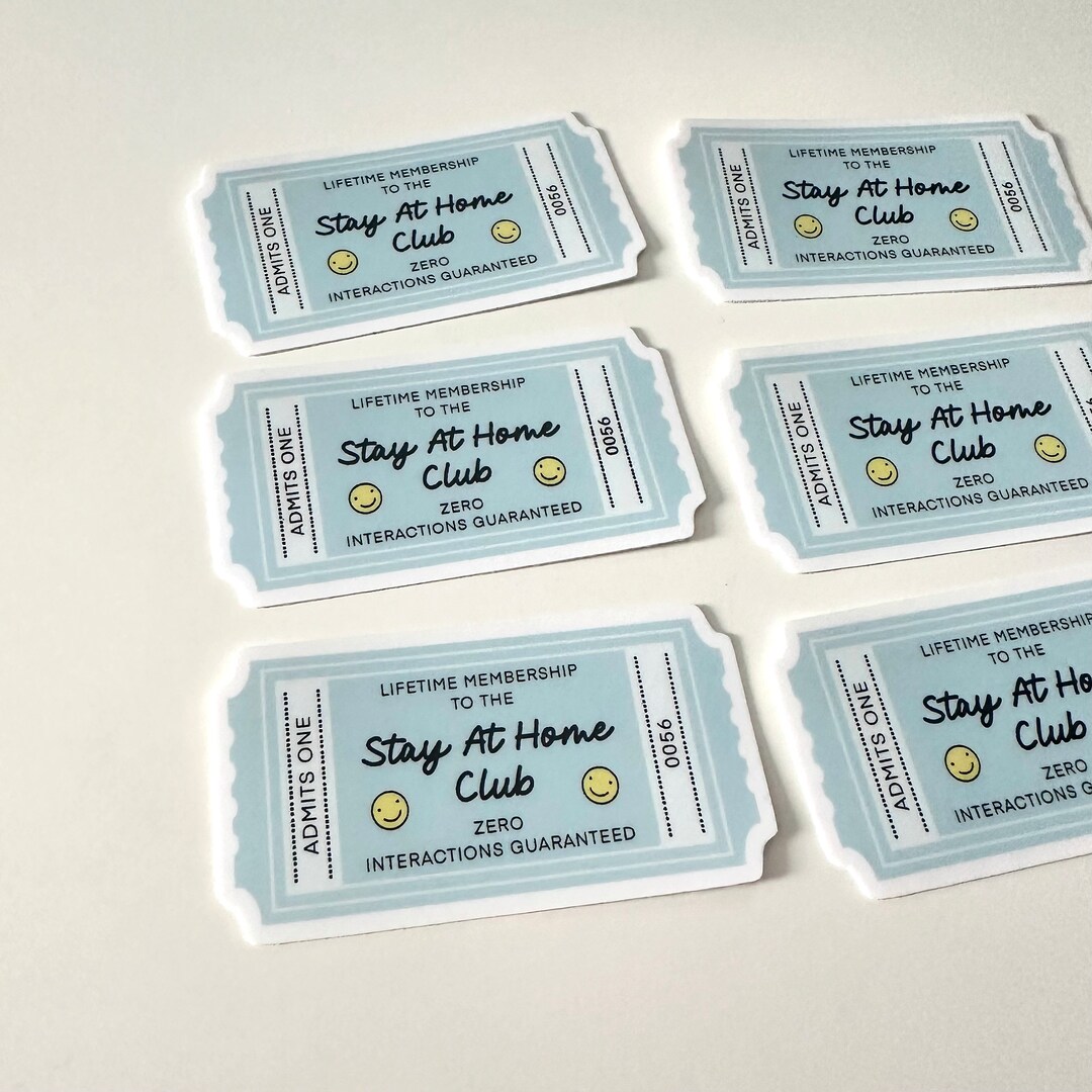 Stay at Home Club Book Introvert Admittance Ticket Die Cut Sticker Blue ...