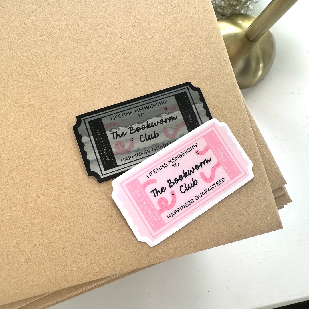 The Bookworm Club Book Lover Reading Gift Admittance Ticket Sticker ...