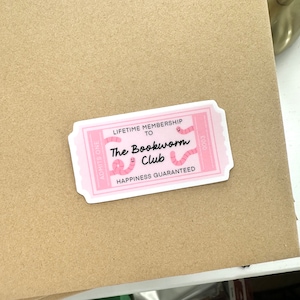 The Bookworm Club Book Lover Reading Gift Admittance Ticket Sticker ...