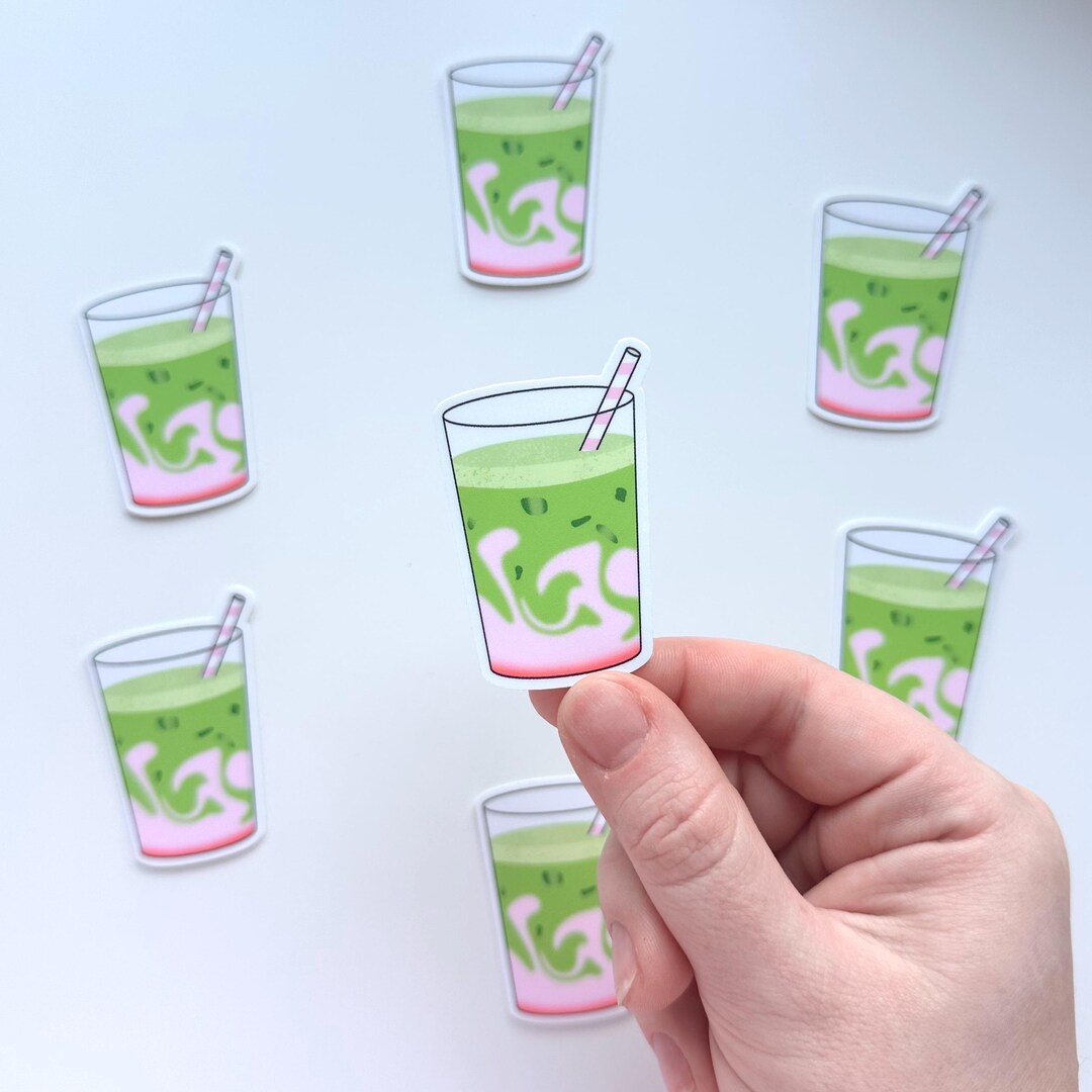 Strawberry Matcha Latte Sticker | Coffee Iced Cold Brew Cute Girly Pink ...
