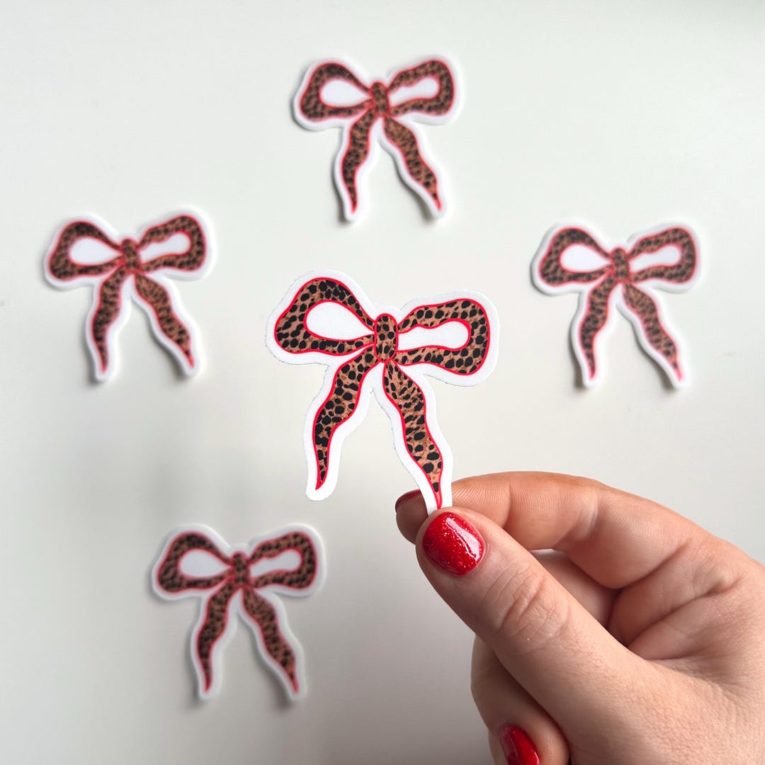 Leopard Wiggly Bow Sticker | Coquette Red Matte Phone Laptop Vinyl ...