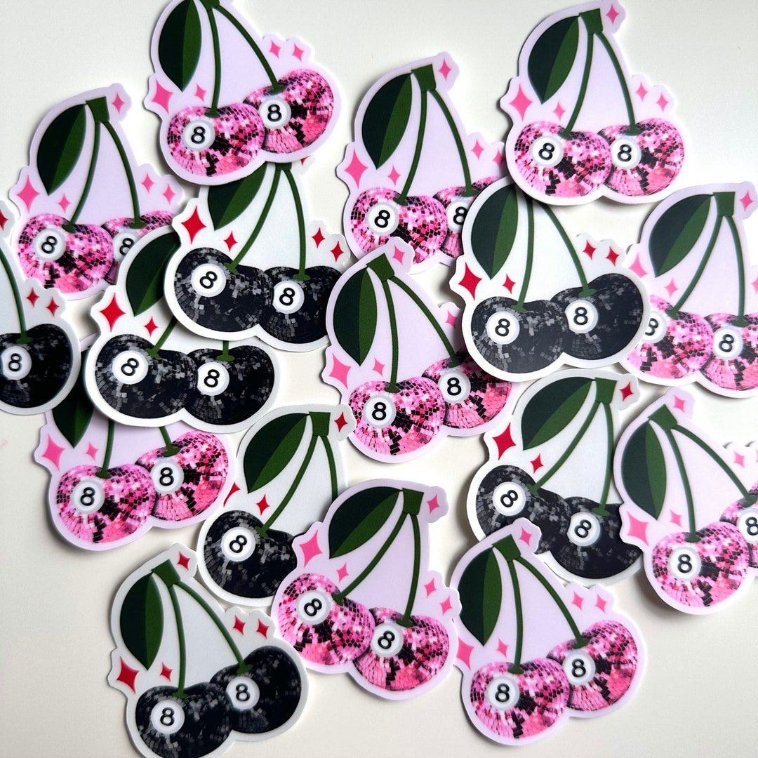 Magic 8 Disco Ball Cherries Sparkles Pink Black Green Die Cut Sticker ...