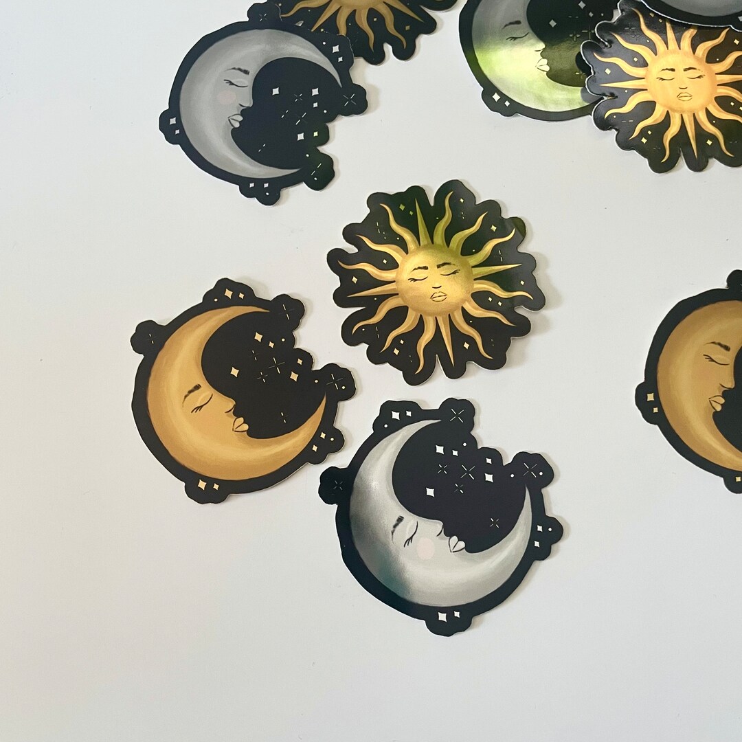 Sun Moon Stickers Art Black Gold Silver Chrome Celestial Stars Night ...