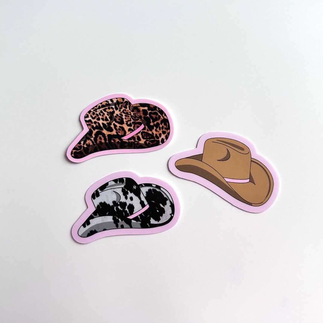 Cowgirl Cowboy Hat Rodeo Pink Cowhide Cow Print Matte Sticker Laptop ...