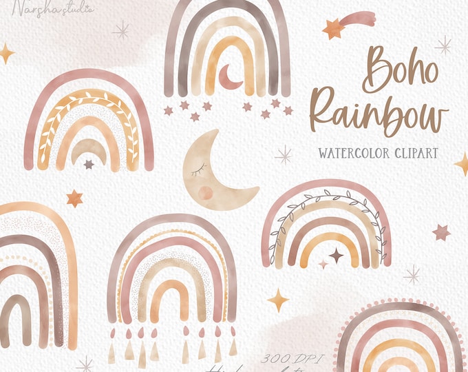 Boho Rainbow Watercolor Clip Art/ Boho Rainbow Decor/ Boho - Etsy Canada