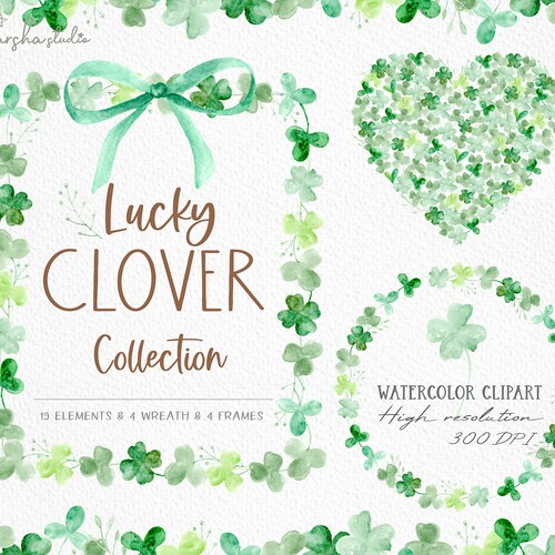 Watercolor Clover Four Leaf St Patricks Day Clipart Shamrock - Etsy
