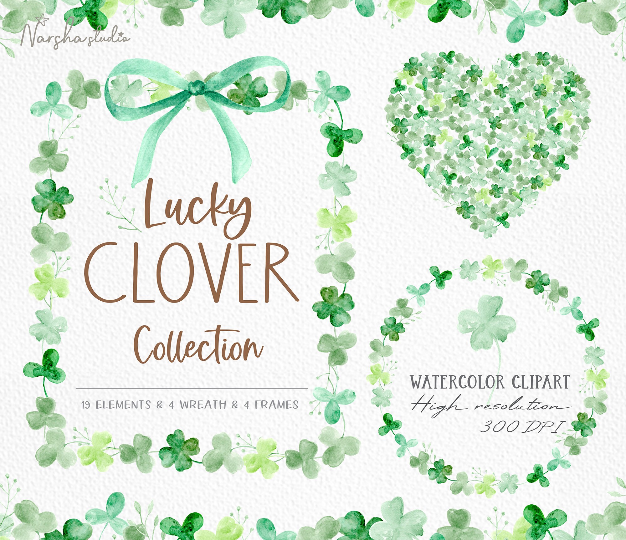 Watercolor St Patricks Day Clipart/ Clover Heart Png/ Clover Clipart ...