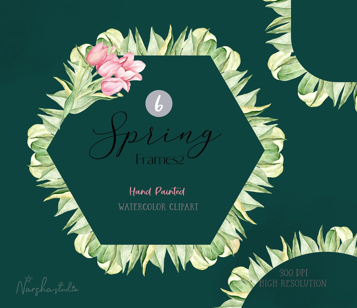Watercolor Spring Flowers Frames Clip Art Watercolor Greenery | Etsy