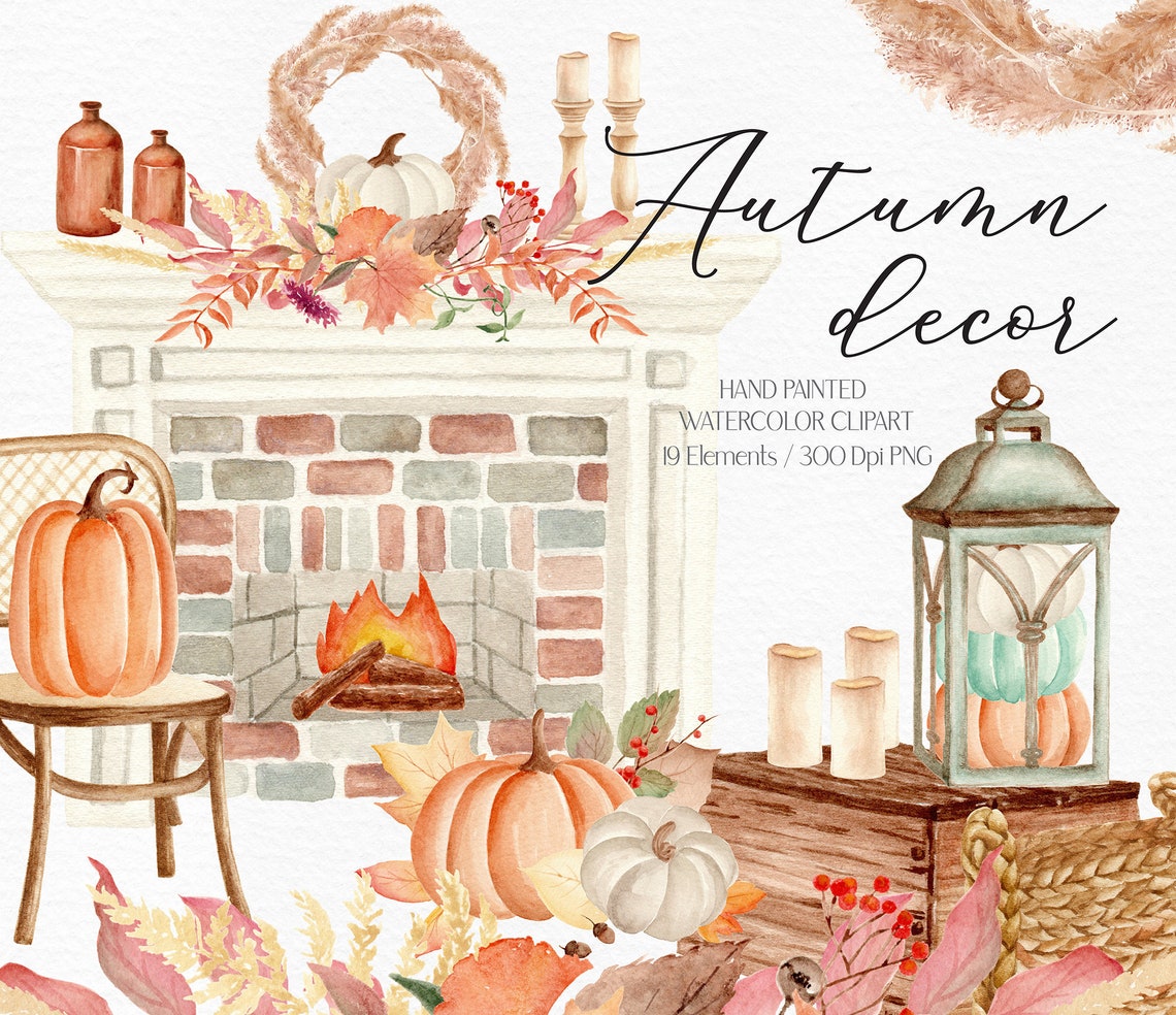 Watercolor Autumn Clipart Watercolor Autumn Decor Cozy Autumn - Etsy