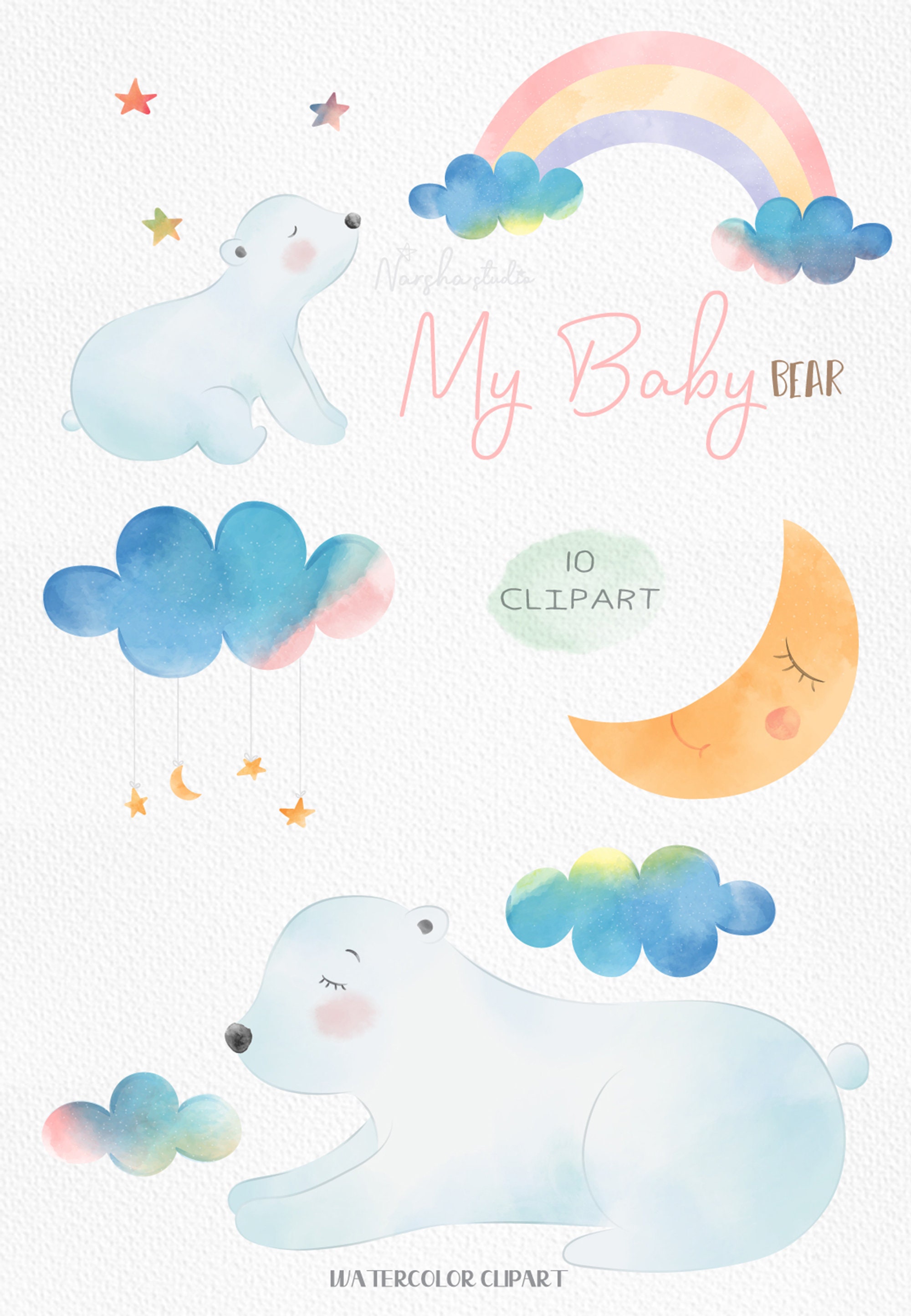 Baby Bear Watercolor Clipart/polar Bear/bear/baby Bear | Etsy