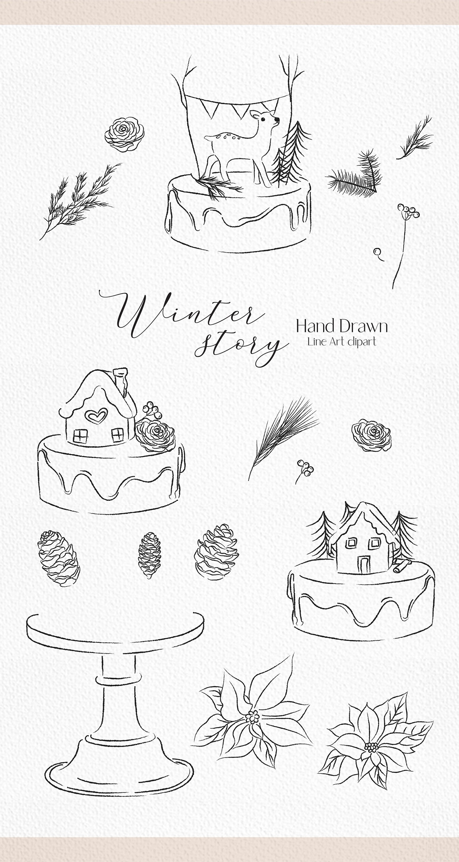 Winter Clipart Christmas Line Art Clip Art Holiday Clipart - Etsy