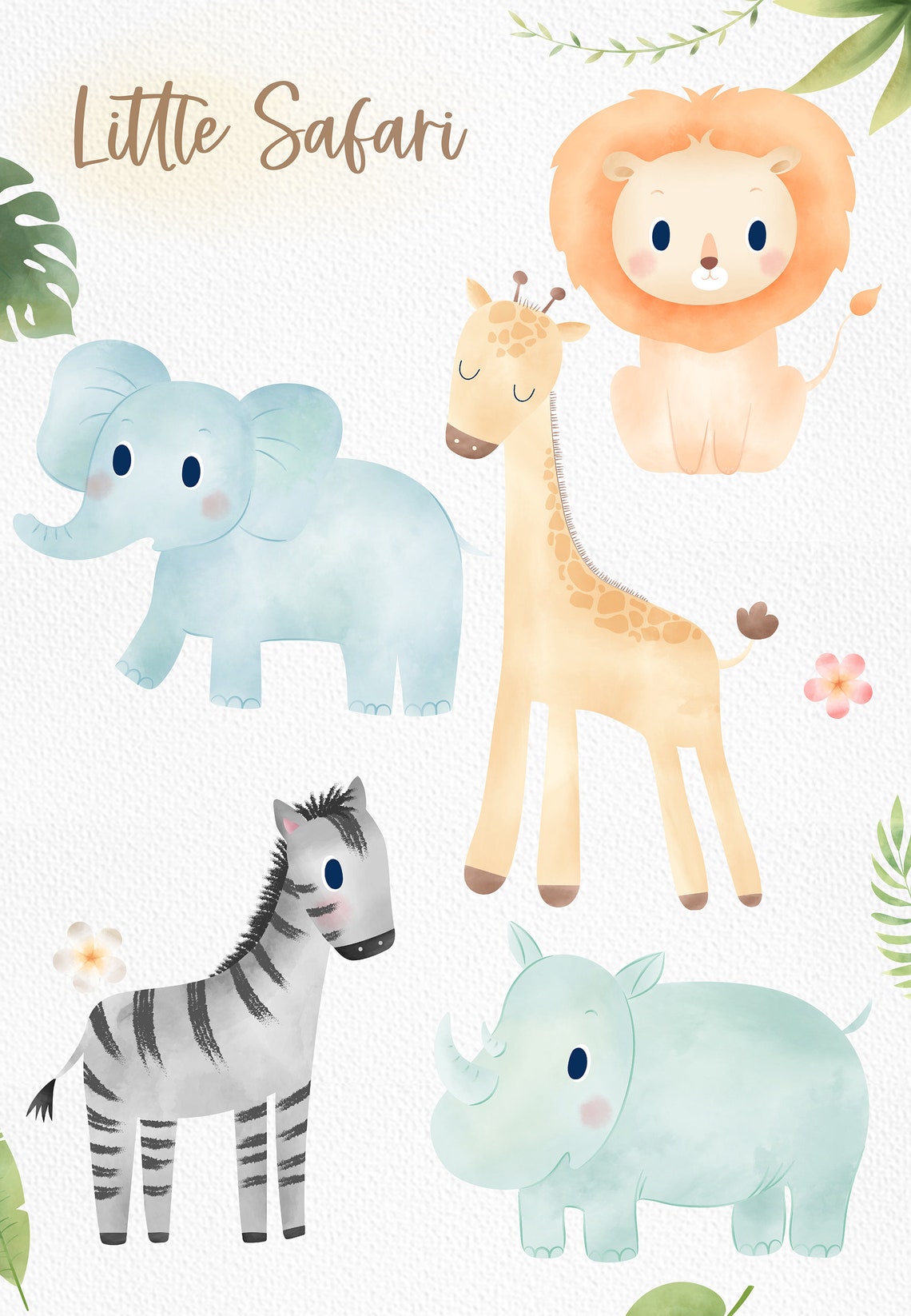 Little Safari Watercolor Clip Art Safari Animal Jungle Baby - Etsy