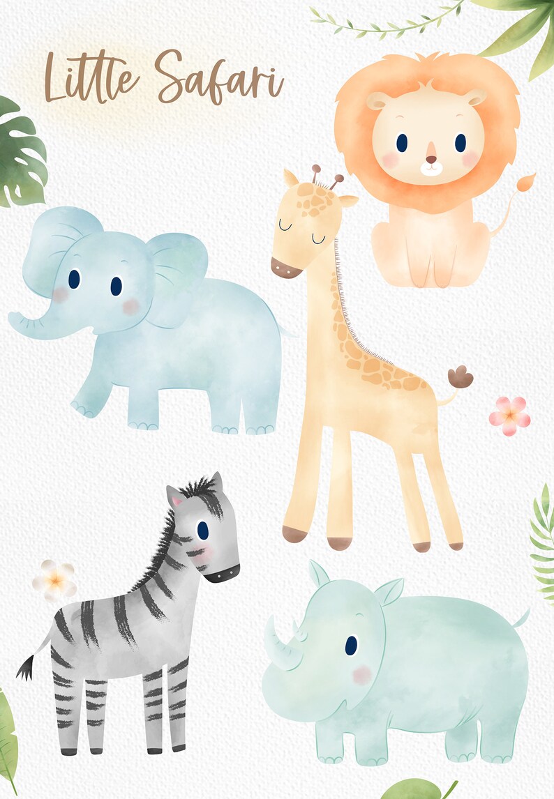 Little Safari Watercolor Clip Art Safari Animal Jungle Baby - Etsy