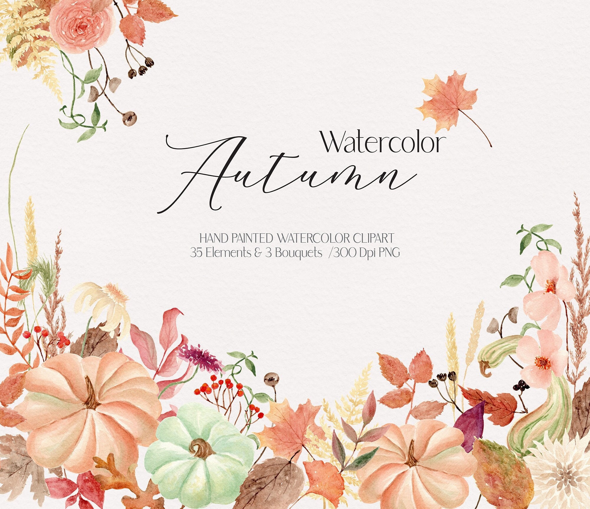 Watercolor Fall Clipart Autumn Clipart Pumpkin Clipart - Etsy