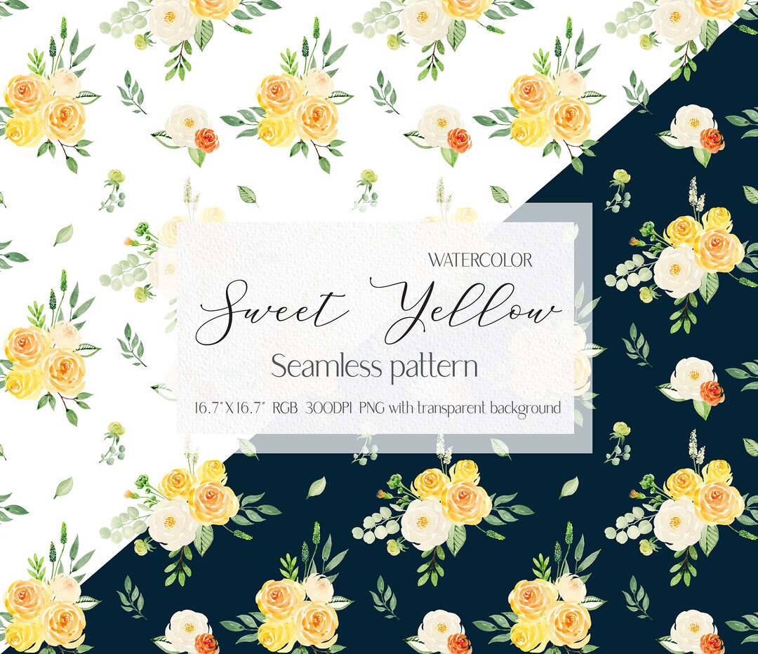 Watercolor Yellow Rose Pattern Png Rose Clip Art Floral Pattern ...