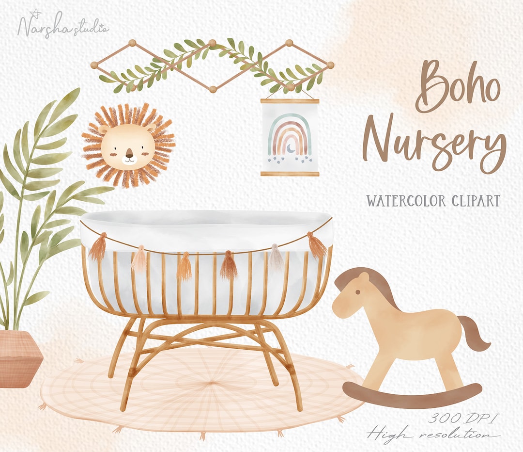 Boho Nursery Watercolor Clip Art/ Boho Png/ Rainbow Png/ Newborn ...
