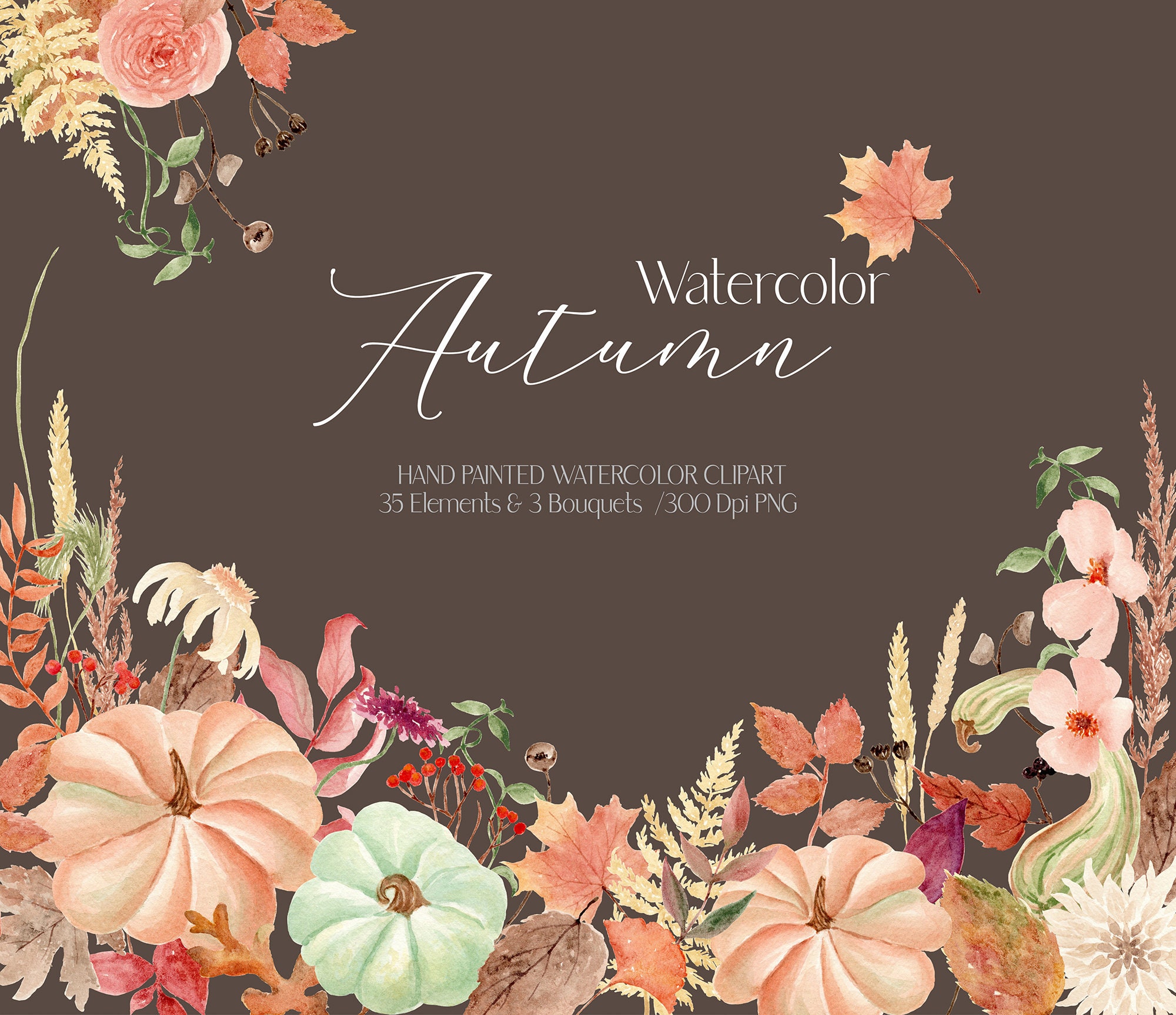 Watercolor Fall Clipart Autumn Clipart Pumpkin Clipart - Etsy
