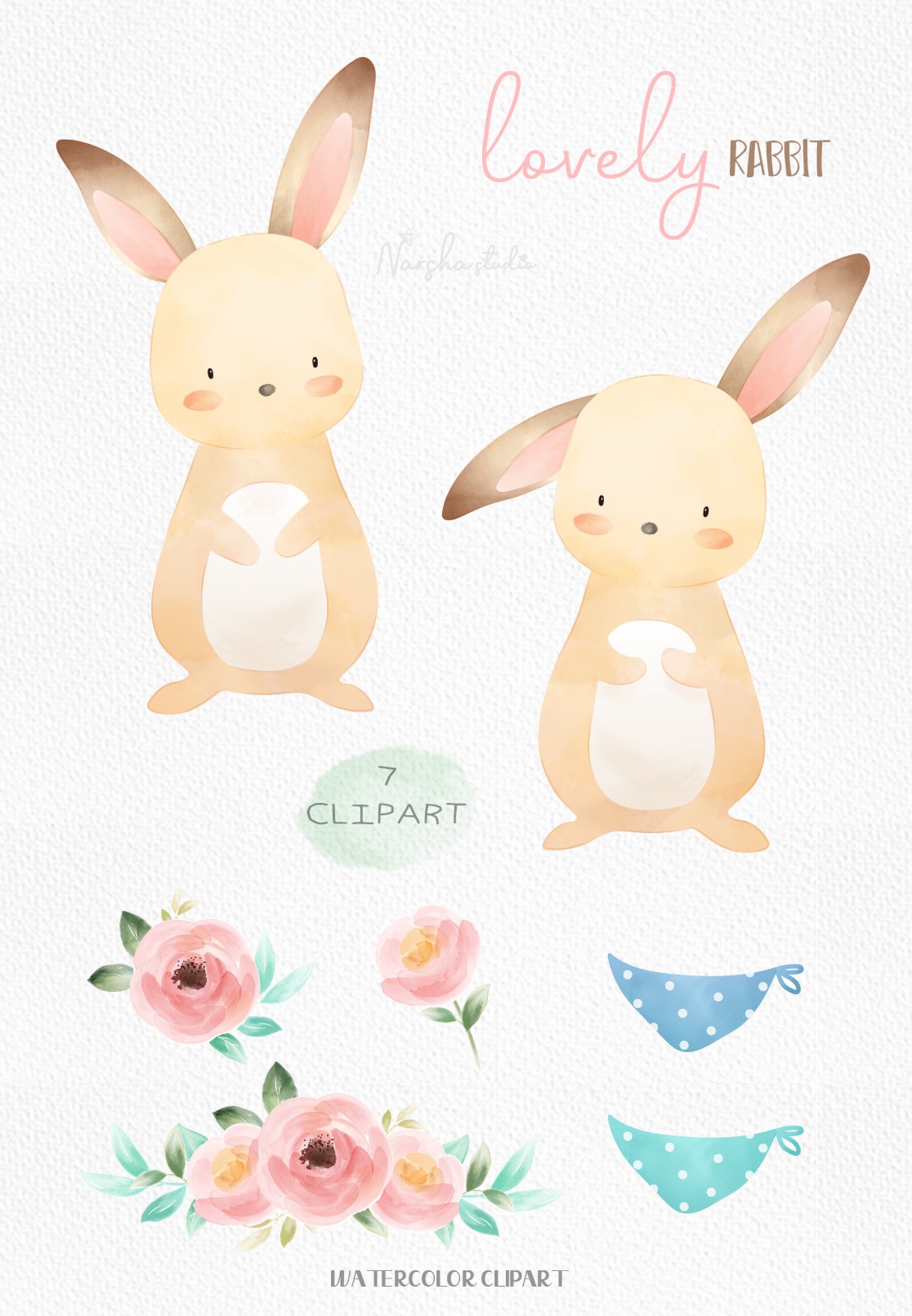 Baby Rabbit Watercolor Clip Art/ Bunny Watercolor/ Baby Rabbit Art ...