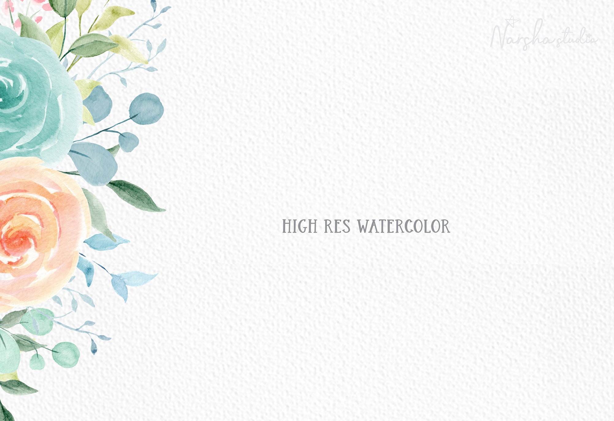 Pastel Mint Pink Rose Watercolor Clip Art. Watercolor Floral | Etsy