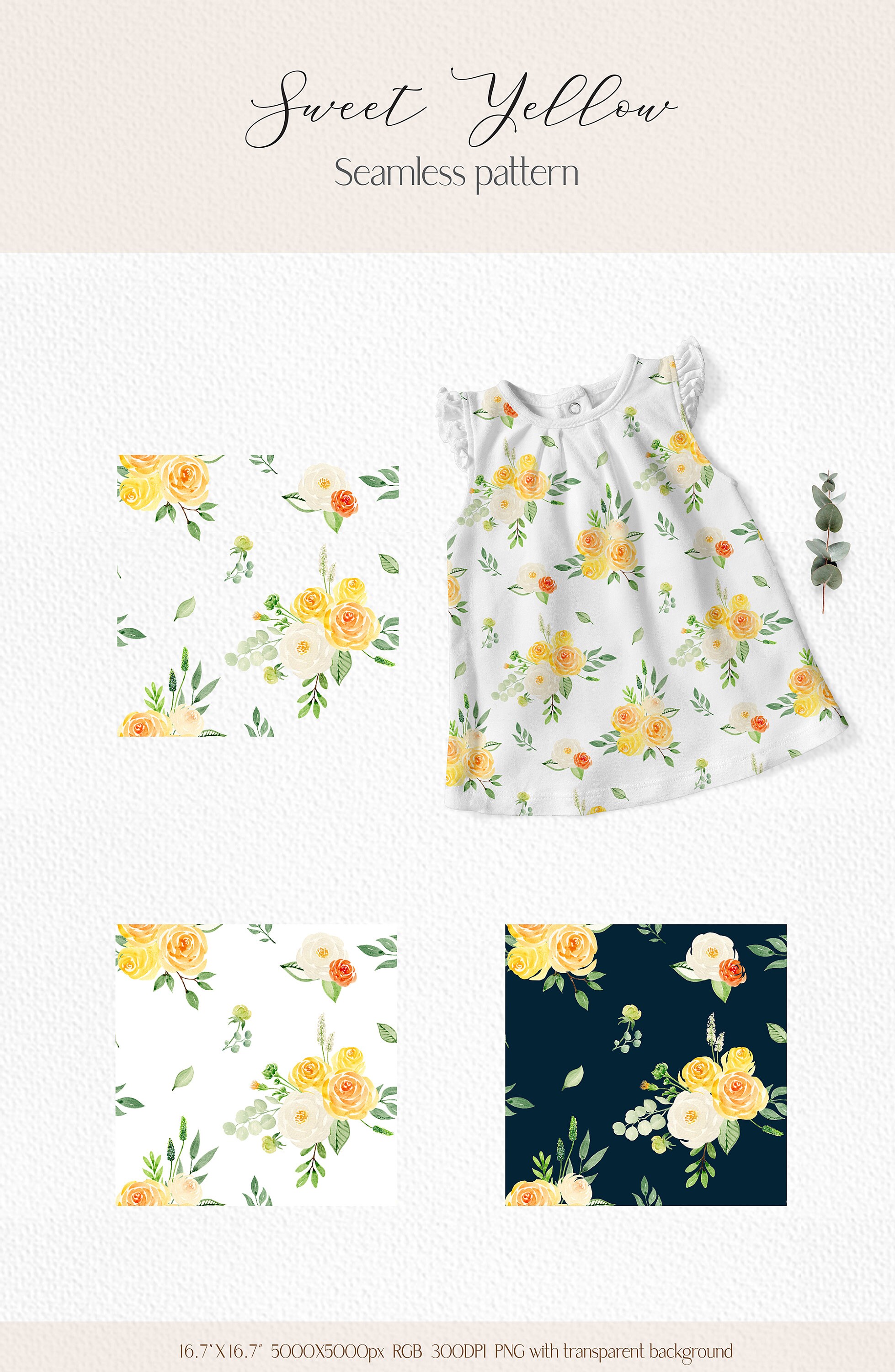 Watercolor Yellow Rose Pattern Png Rose Clip Art Floral | Etsy