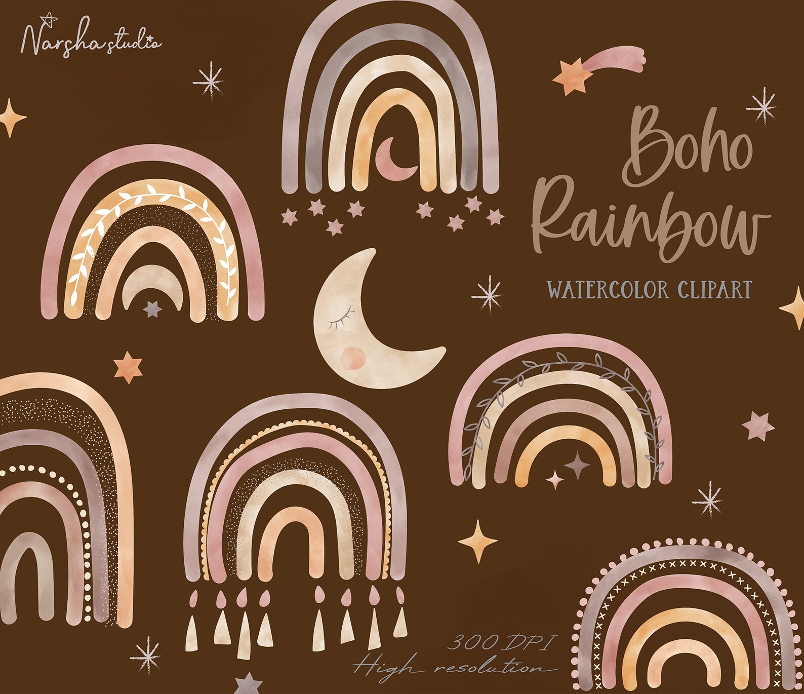 Boho Rainbow Watercolor Clip Art/ Boho Rainbow Decor/ Boho - Etsy