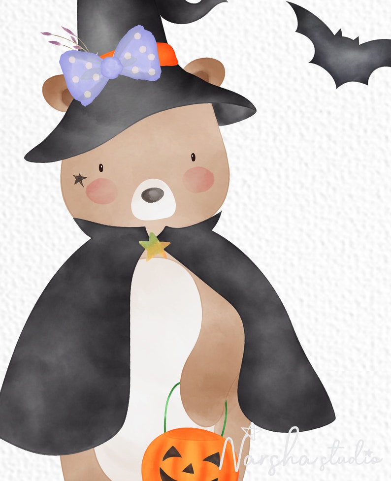 Cute Halloween Watercolor Clip Art/ Halloween Bear Clipart/ - Etsy