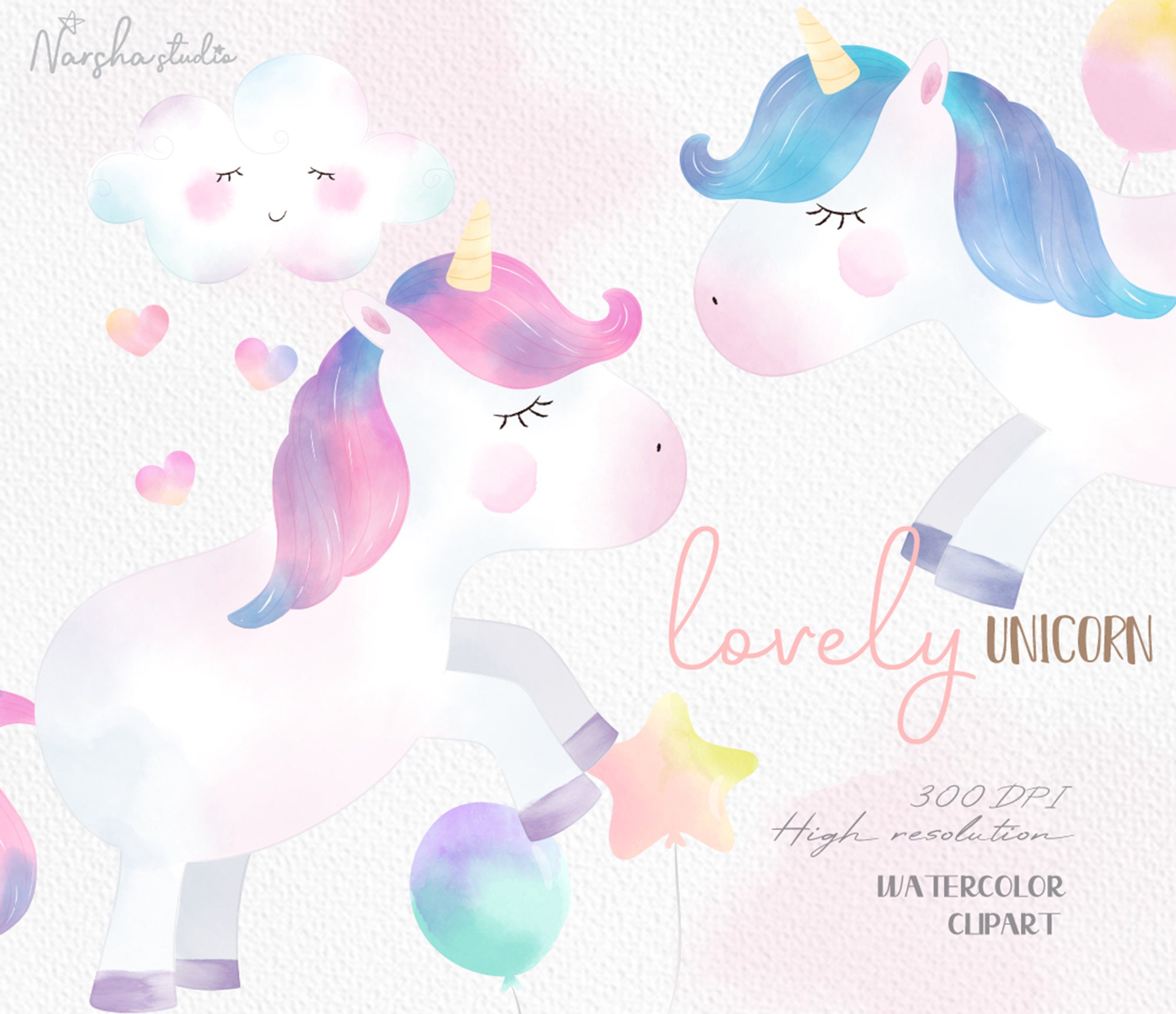 Watercolor Baby Unicorn Clip Art/ Unicorn PNG/ Hearts/ | Etsy