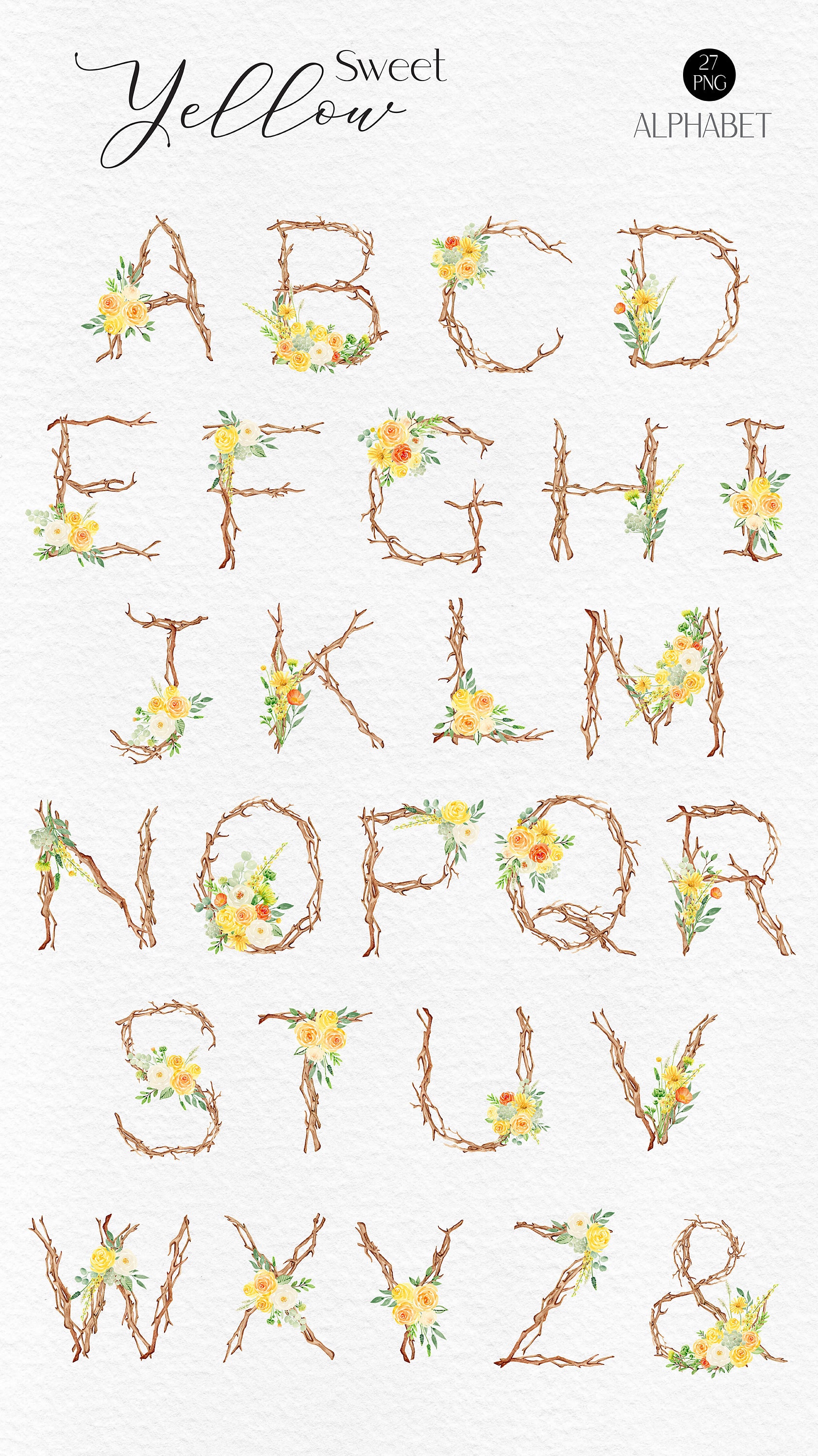 Watercolor Alphabet Floral Clipart Wooden Alphabet PNG Floral - Etsy