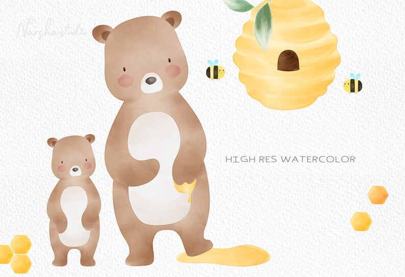 Honey Bear Watercolor Clip Art/ Baby Bear Clipart/ Honey - Etsy