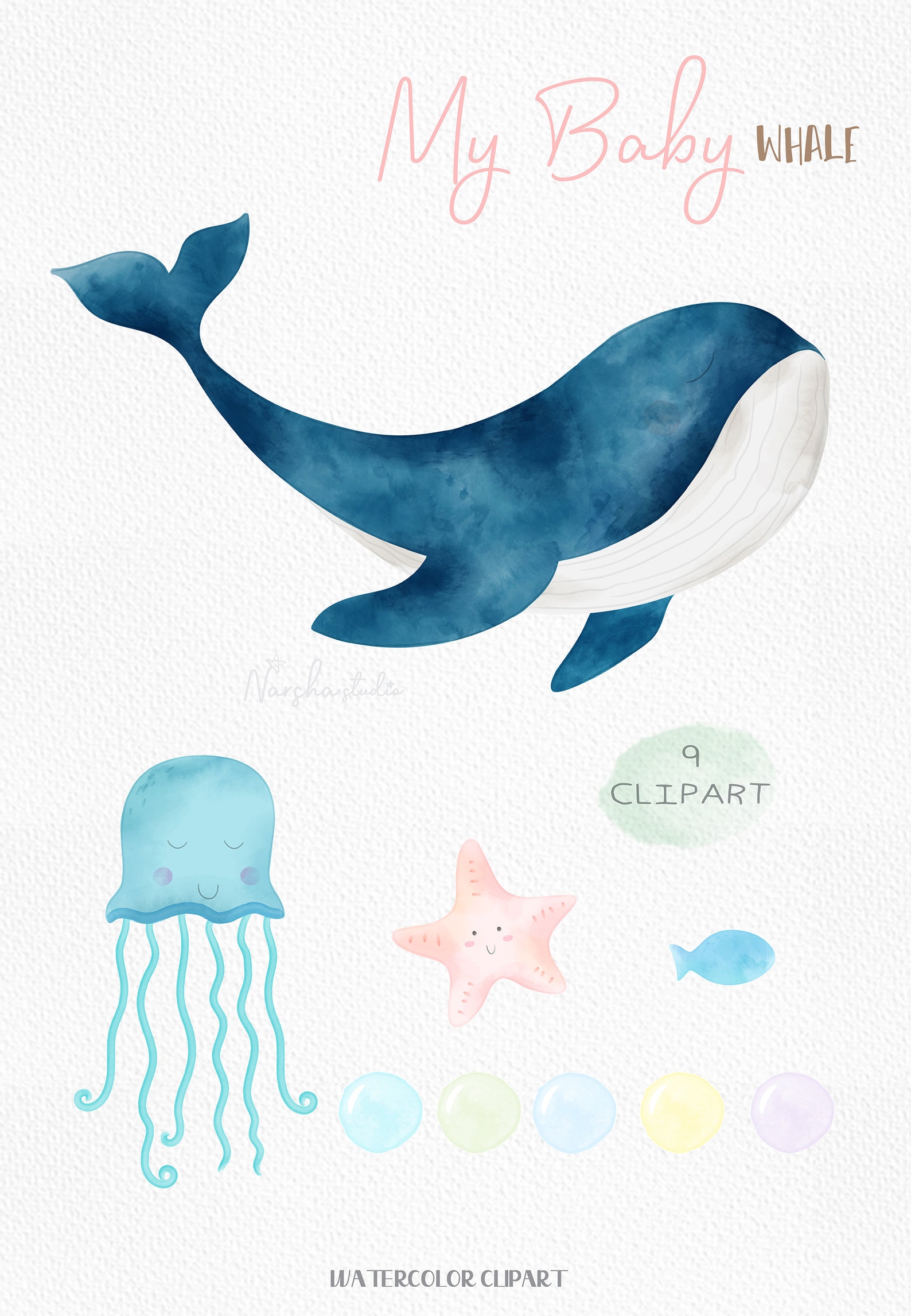 Baby Whale Watercolor Clip Art/ Blue Whale/ Sea Animal - Etsy
