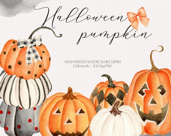 Pumpkins Watercolor Clipart Fall PNG Hand Painted Autumn Clipart ...
