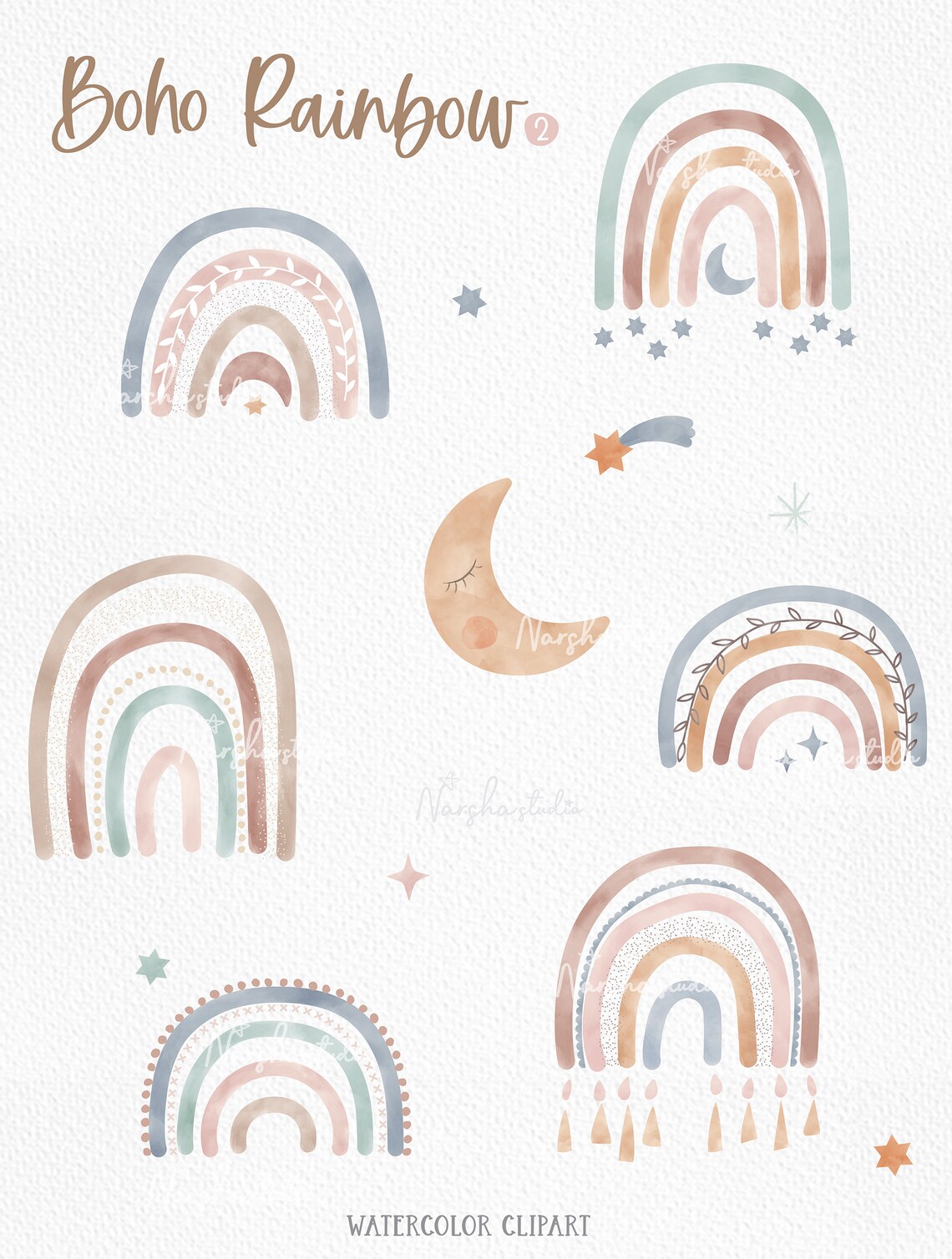 Boho Rainbow Watercolor Clip Art/ Boho Rainbow Decor/ Boho | Etsy