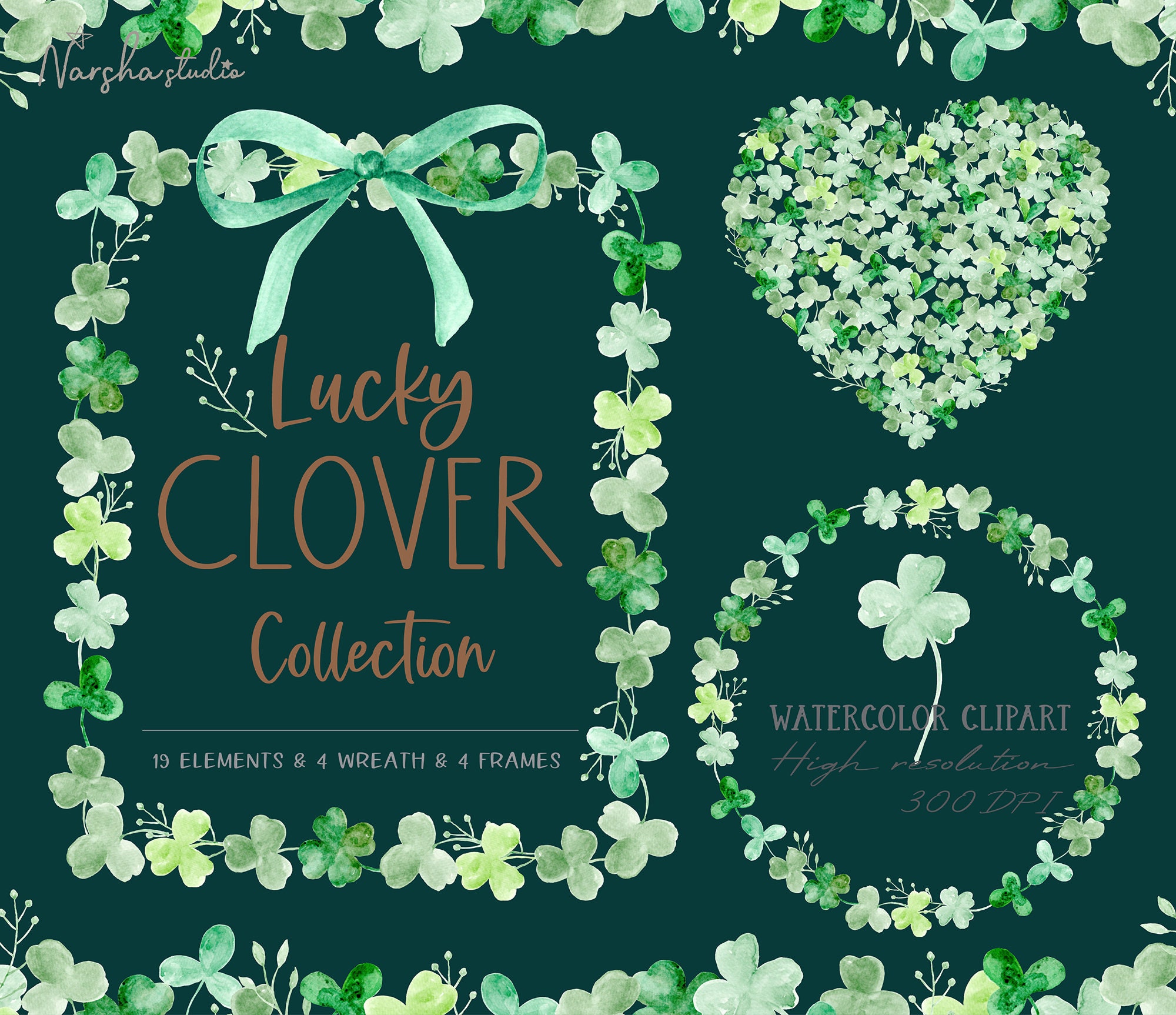 Watercolor St Patricks Day Clipart/ Clover Heart Png/ Clover | Etsy