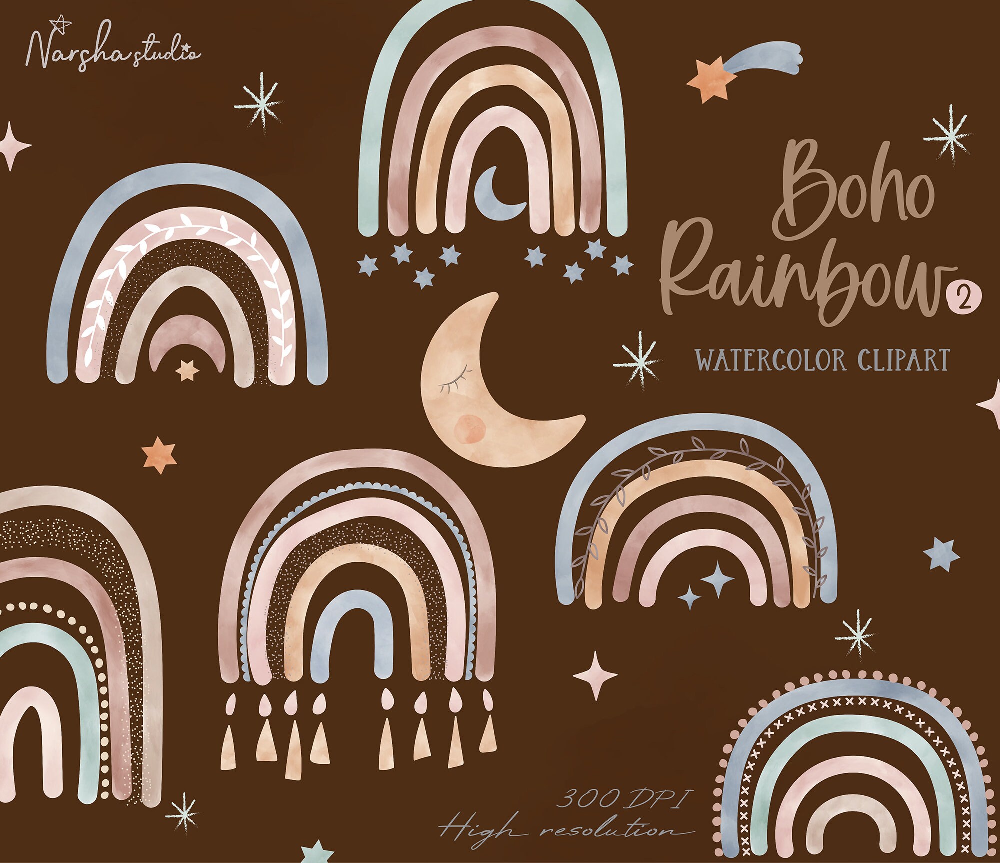 Boho Rainbow Watercolor Clip Art/ Boho Rainbow Decor/ Boho | Etsy