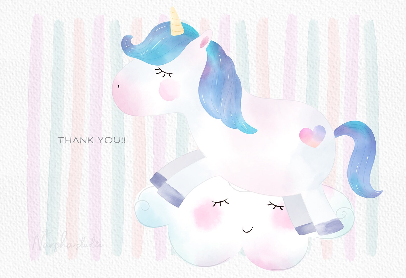 Watercolor Baby Unicorn Clip Art/ Unicorn PNG/ Hearts/ | Etsy