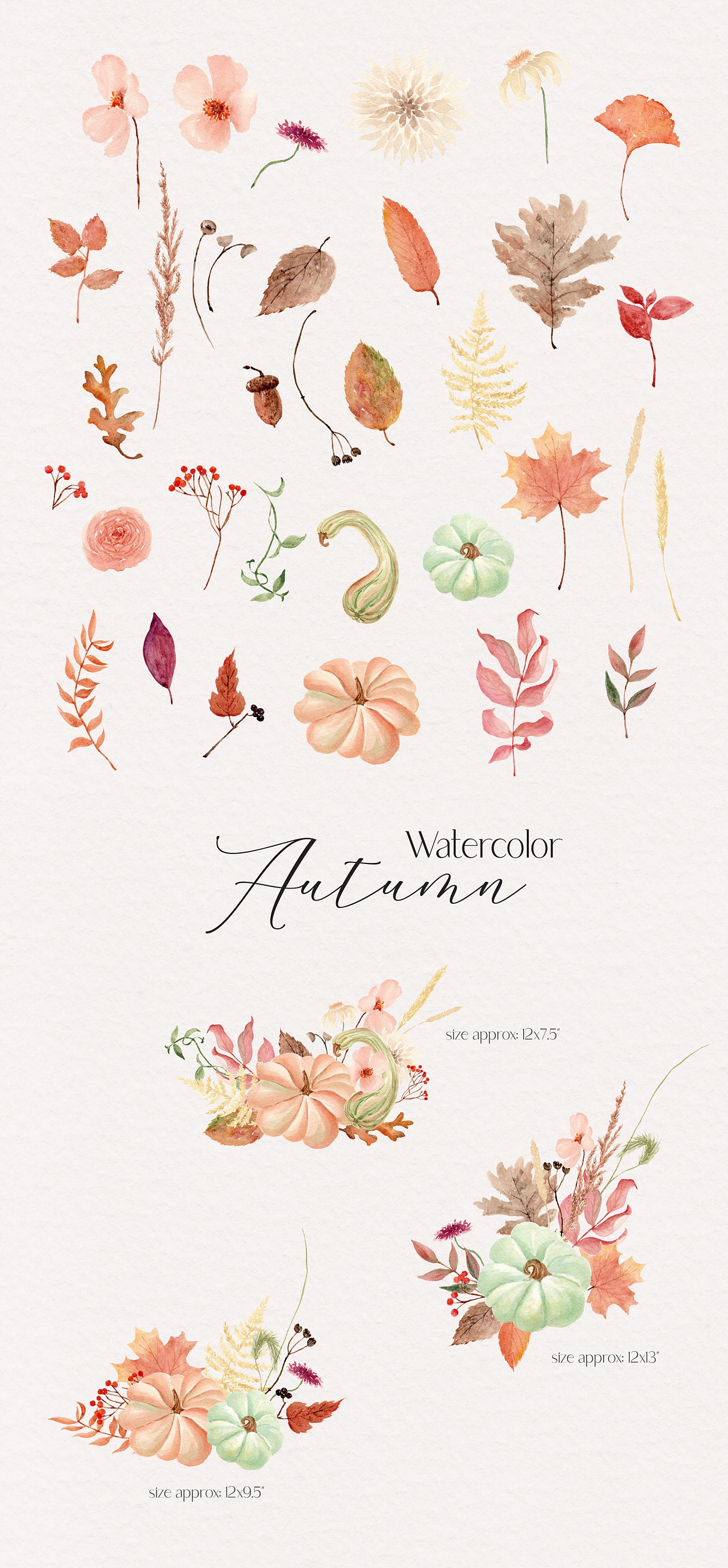 Watercolor Fall Clipart Autumn Clipart Pumpkin Clipart - Etsy