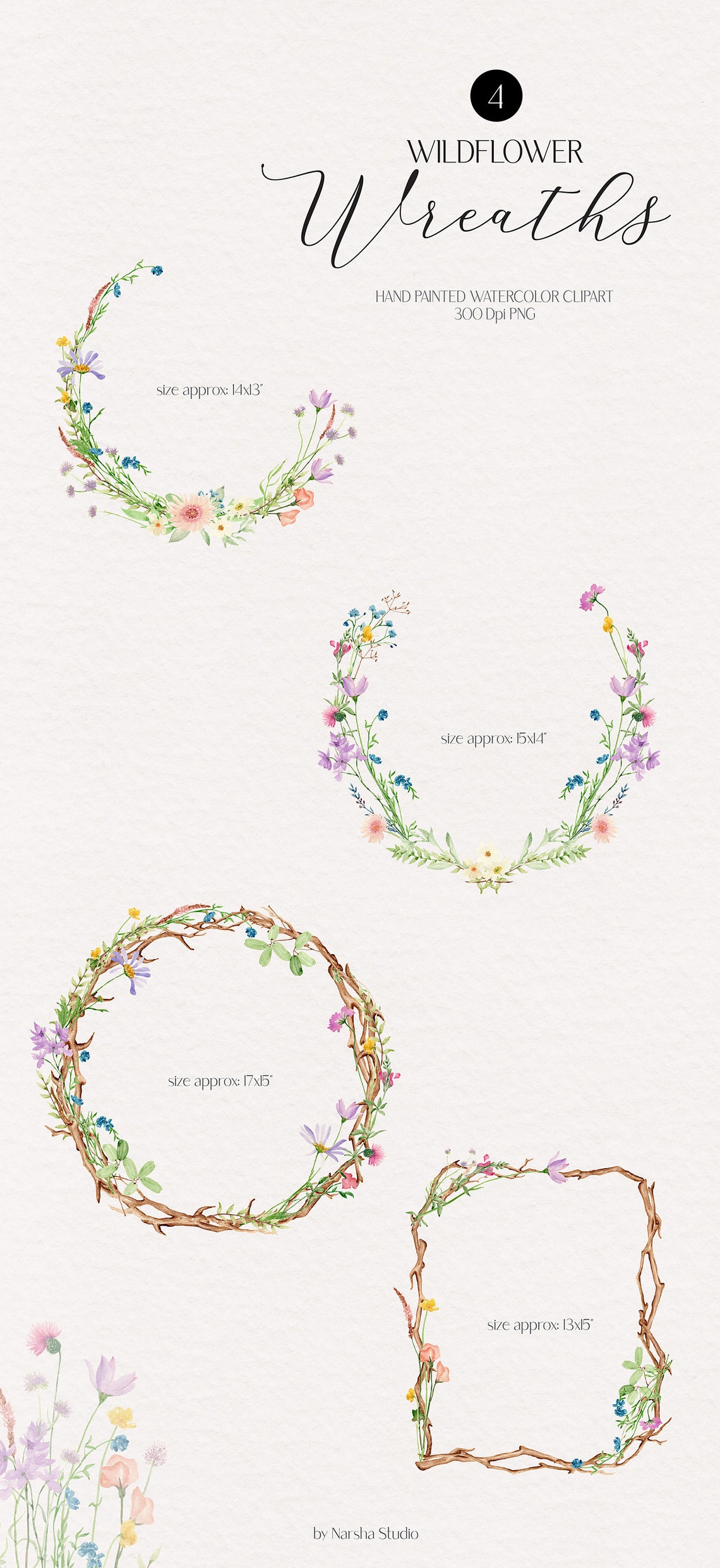 Watercolor Wreath Clipart Boho Wreath Png Flower Wreath Png | Etsy