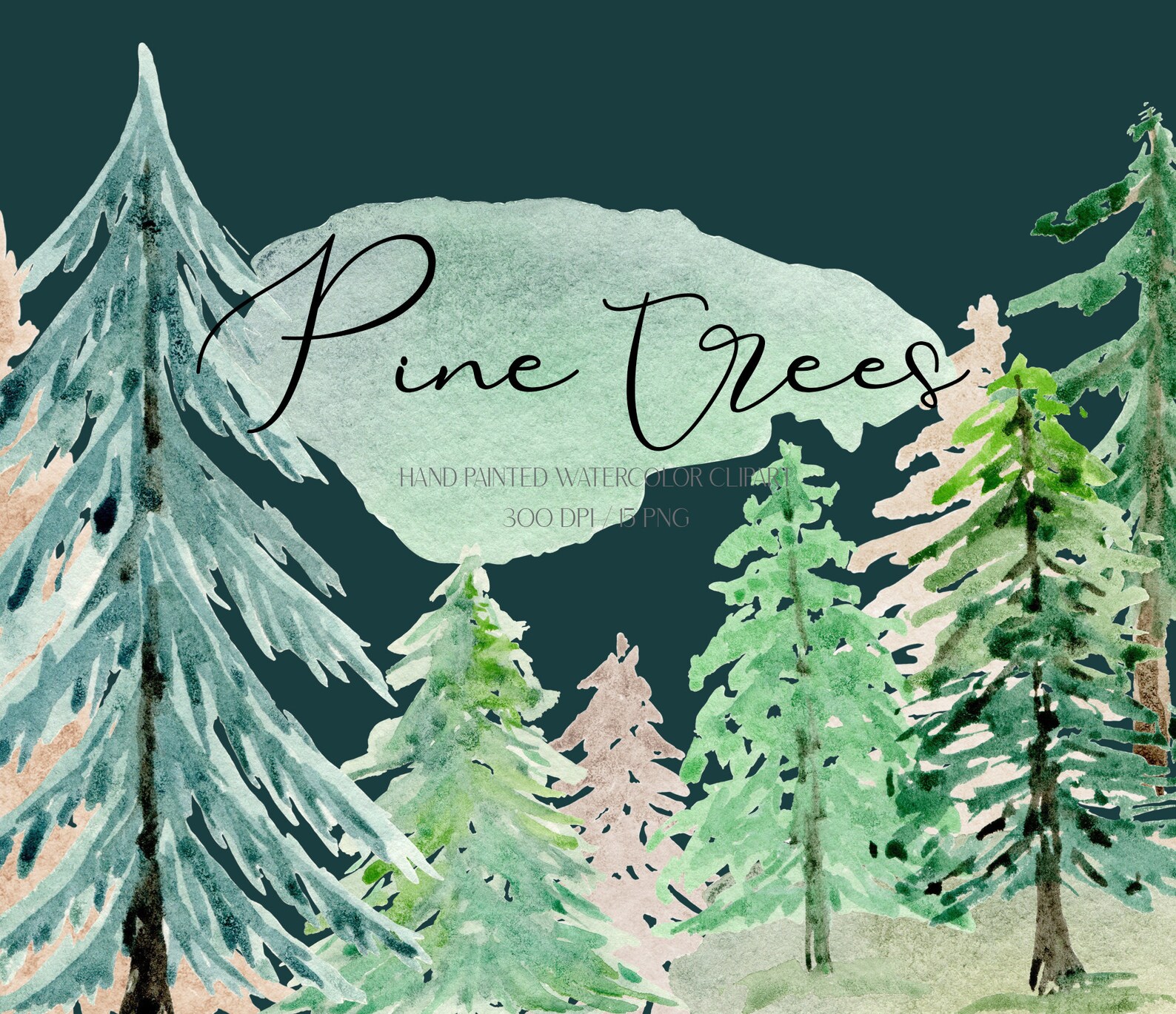 Watercolor Pine Tree Clipart Pine Tree Art Pine Tree Digital | Etsy