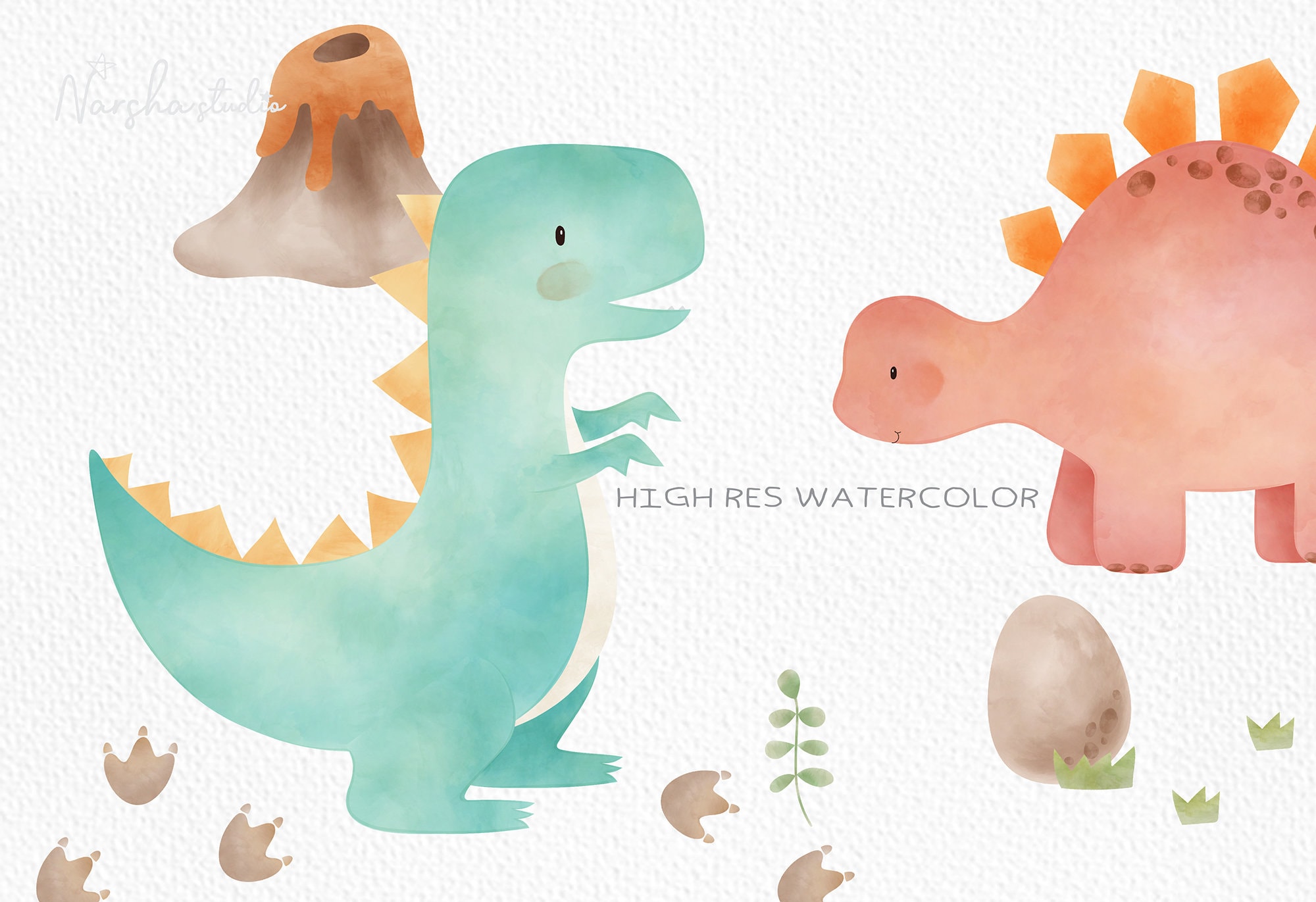 Watercolor Baby Dinosaur Clip Art/ Dinosaur Illustration/ | Etsy