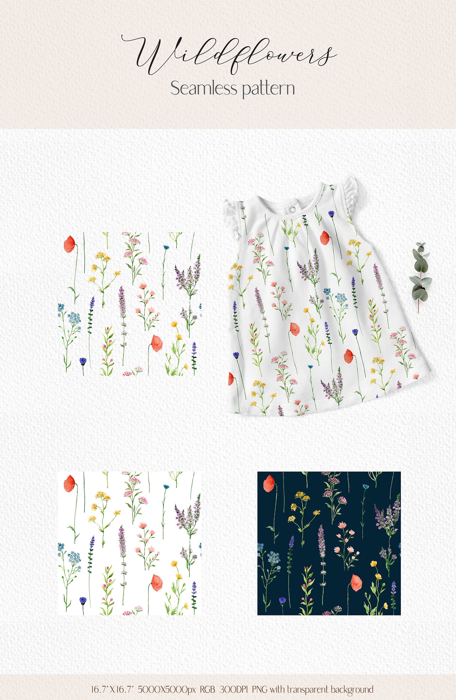 Watercolor Wildflower Pattern Png Wildflower Clip Art - Etsy