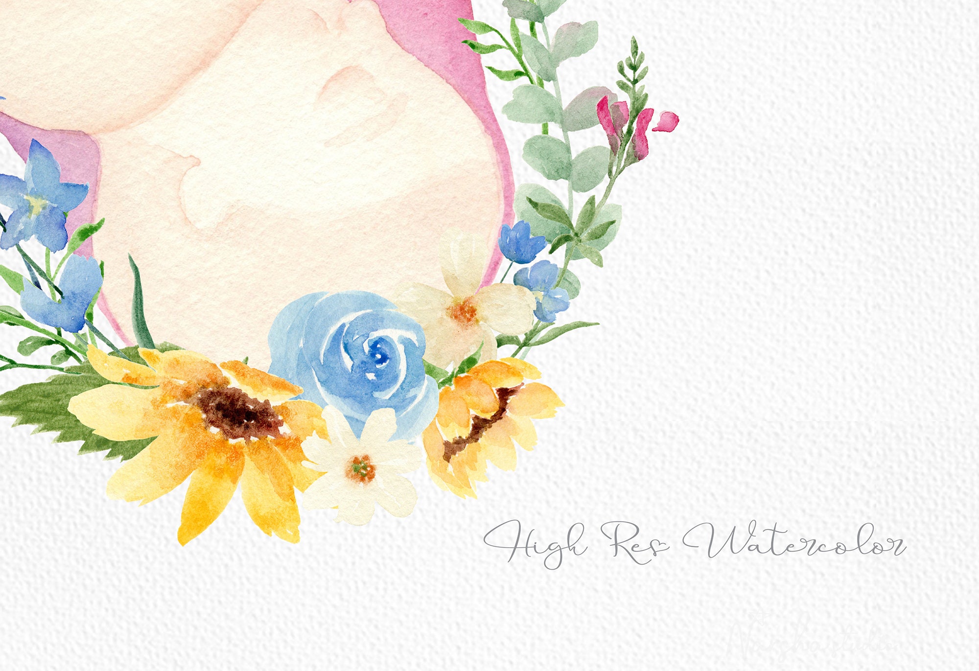 Fetus Watercolor Clipart Placenta Flowers Art Newborn Clipart Baby ...